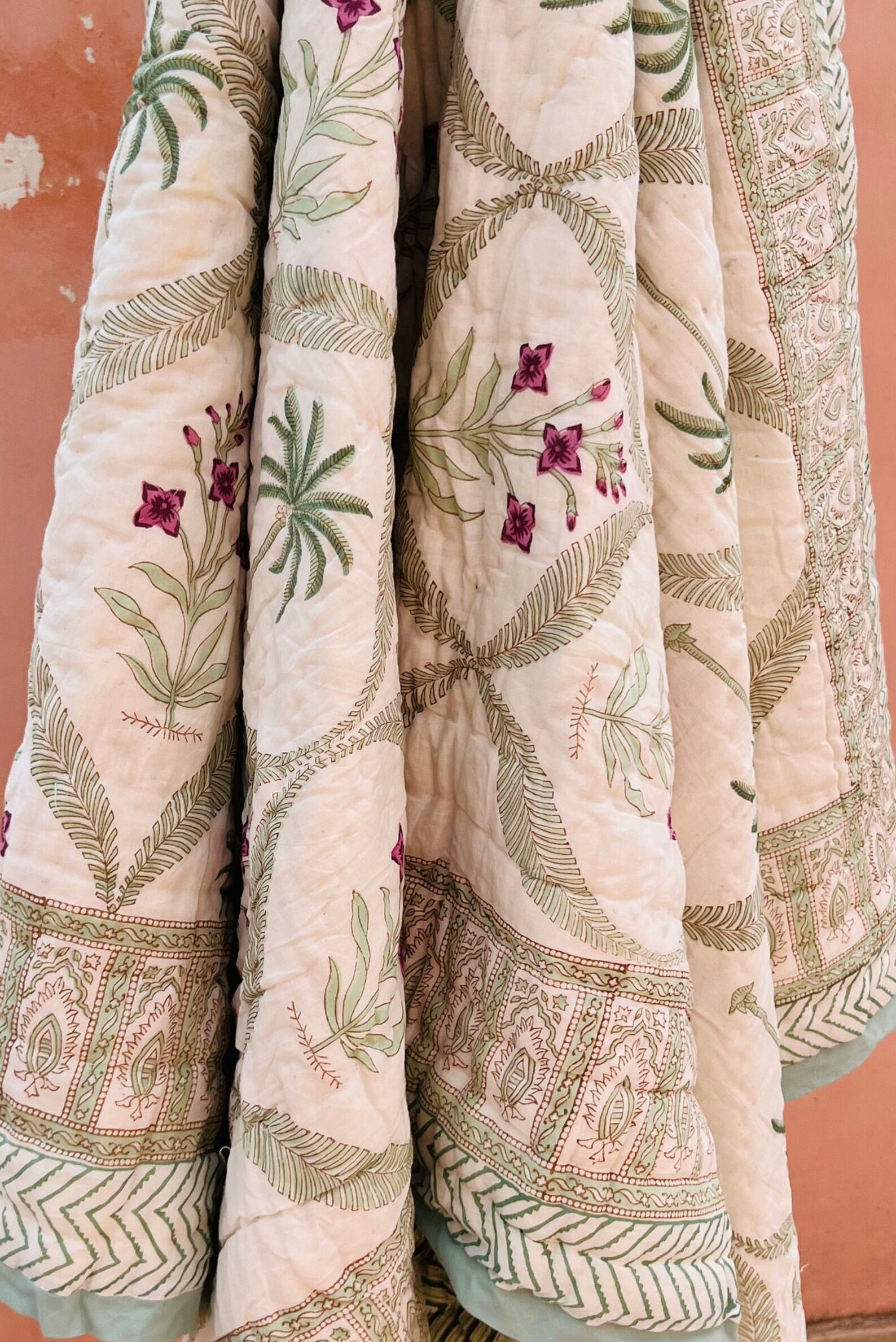 Plant Print Reversible Jaipuri Rajai, Quilt Indian Traditional Hand ...