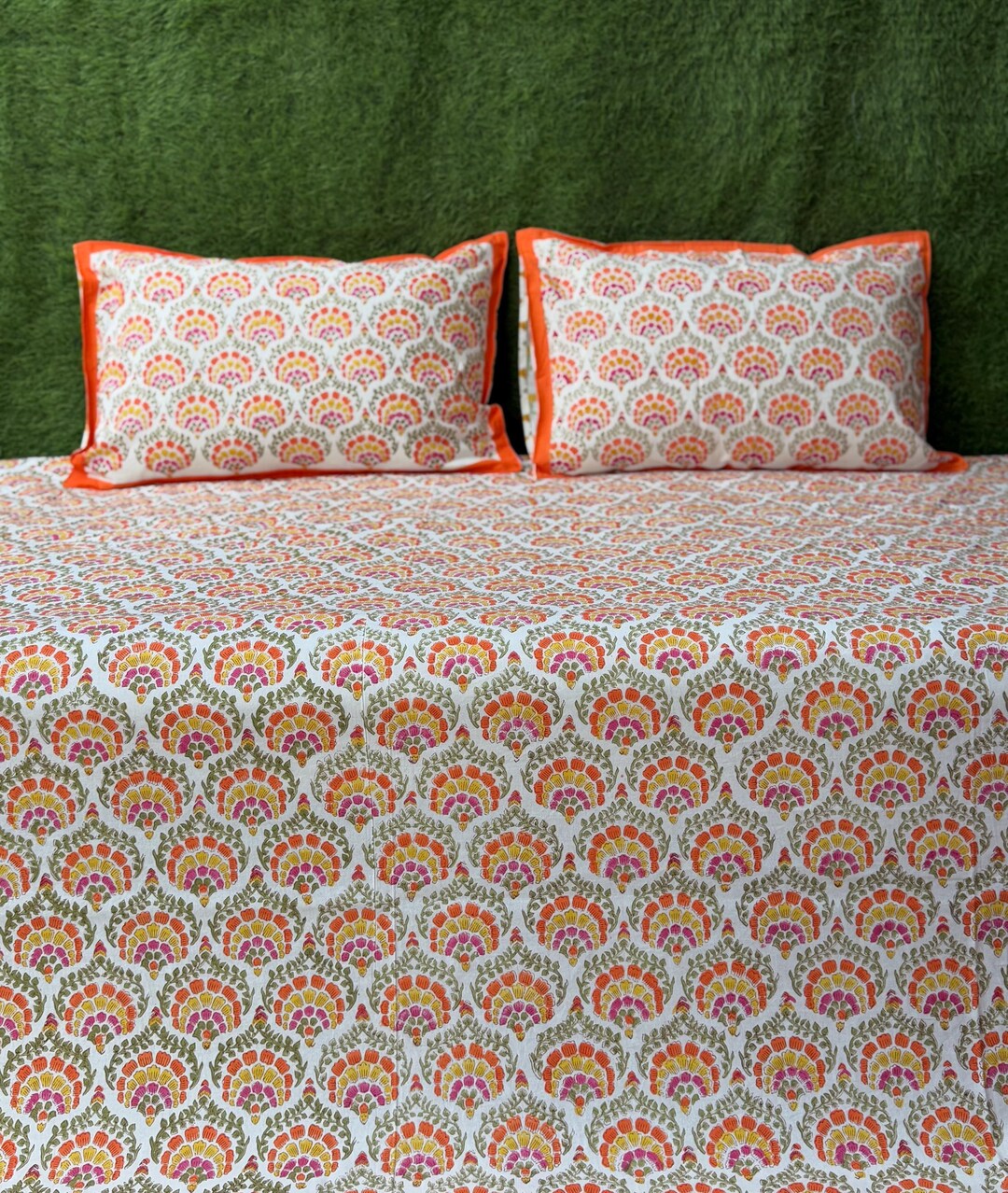 Organic Cotton Block Print Sheets, Indian Floral Patterned Bed Sheets ...