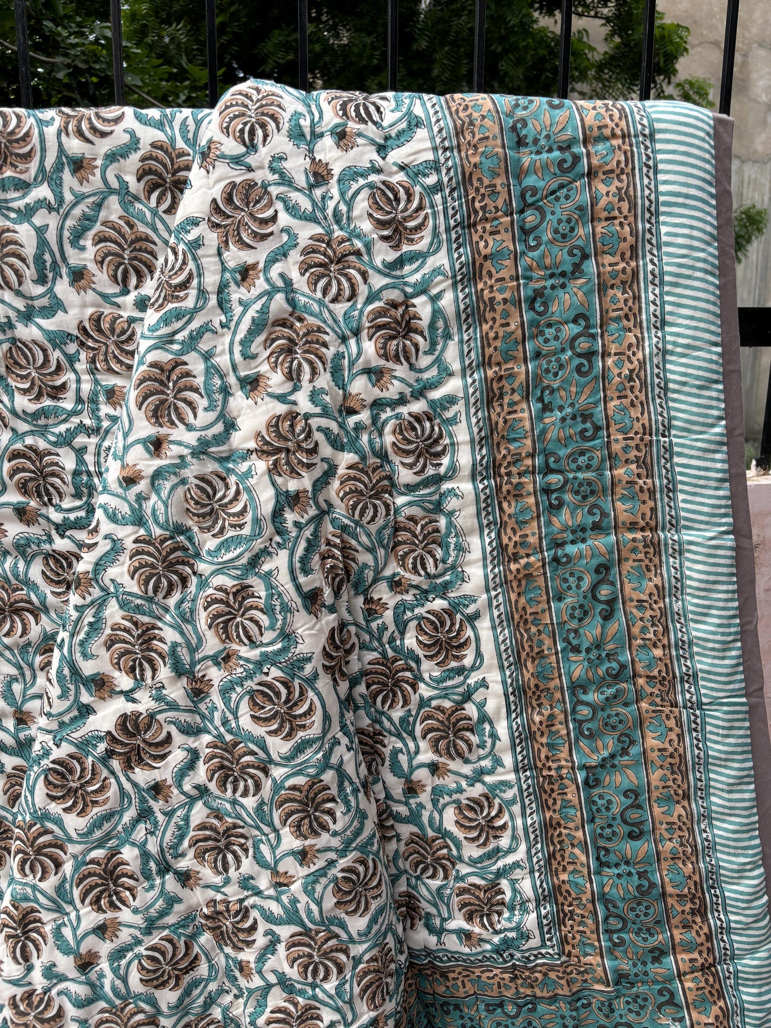 Anokhi Indian Quilt, Reversible Floral Quilt, Bohemian Boho Decor ...