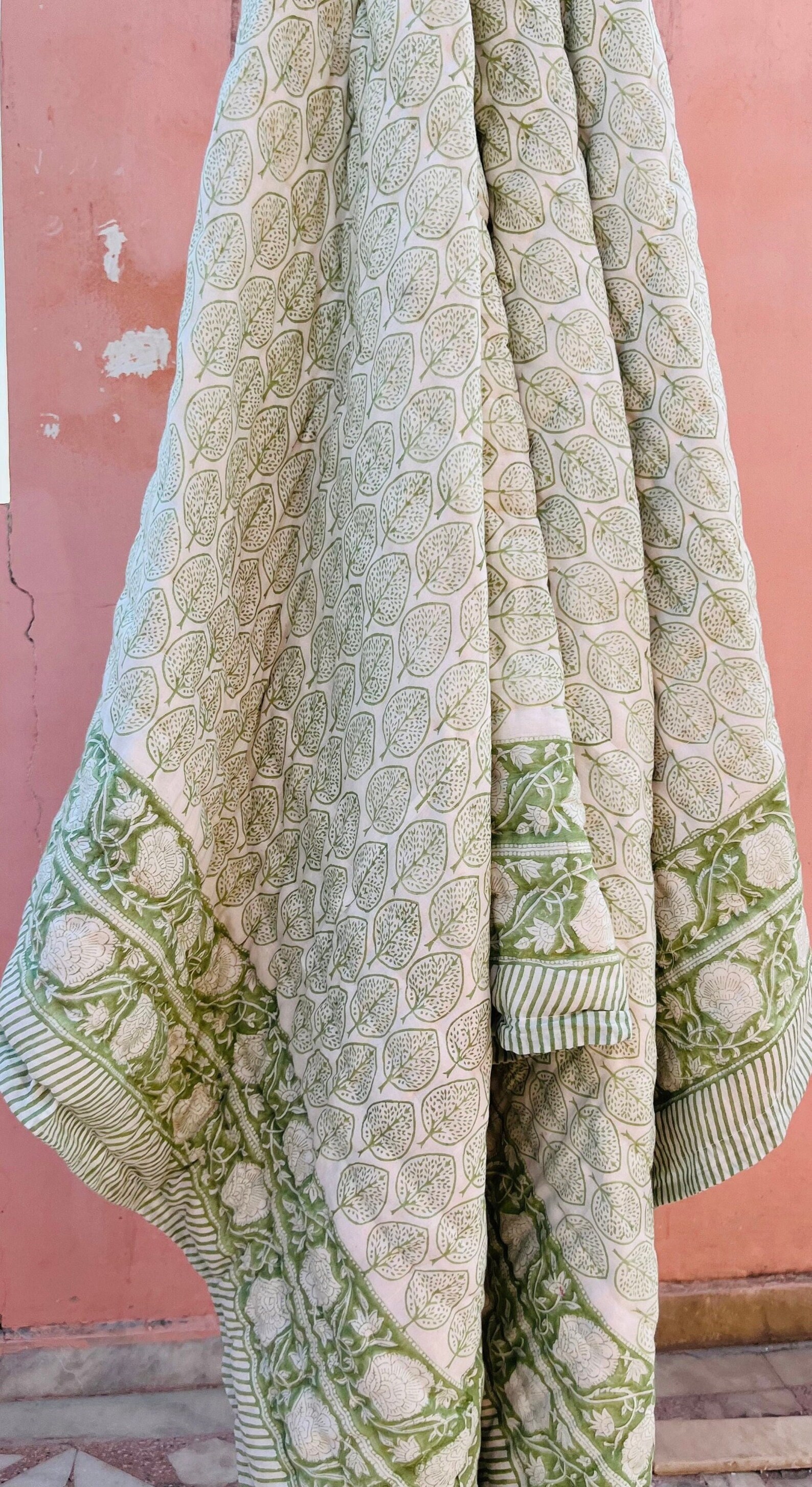 Green Beautiful Hand Block Print Quilt Floral Quilt, Soft Quality Quilt ...