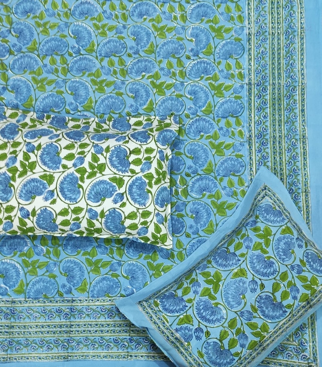 3 Piece Cotton Hand Block Print Bed-sheet Set - Etsy