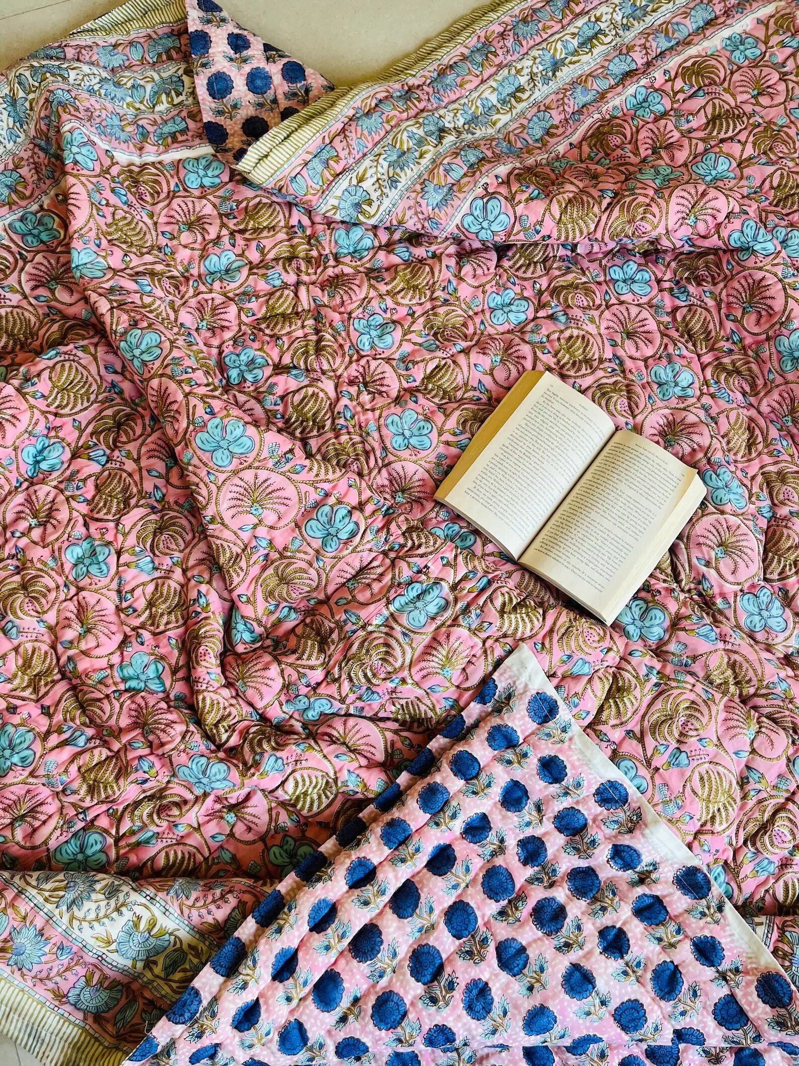 Hand Block Print Handmade Queen Floral Cotton Quilted Quilt - Etsy