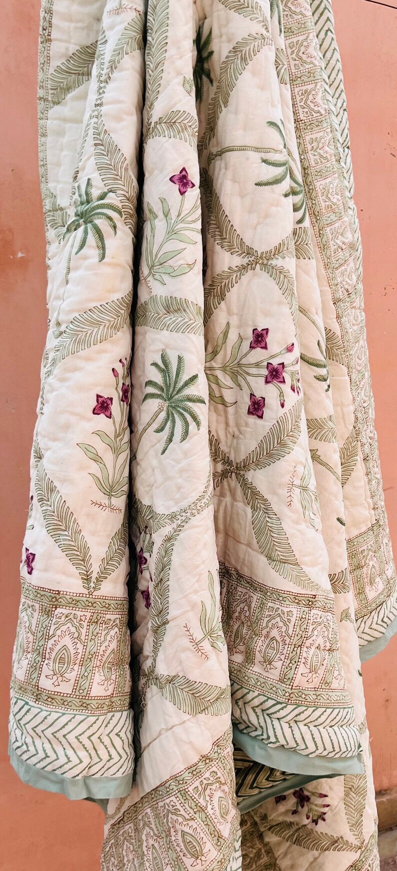 Plant Print Reversible Jaipuri Rajai, Quilt Indian Traditional Hand ...