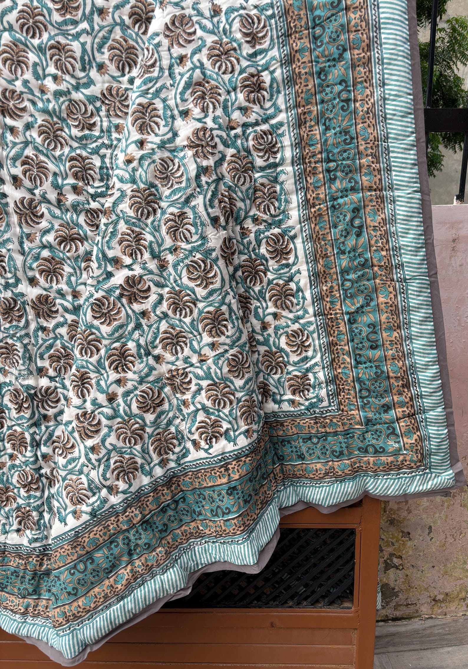 Anokhi Indian Quilt, Reversible Floral Quilt, Bohemian Boho Decor ...