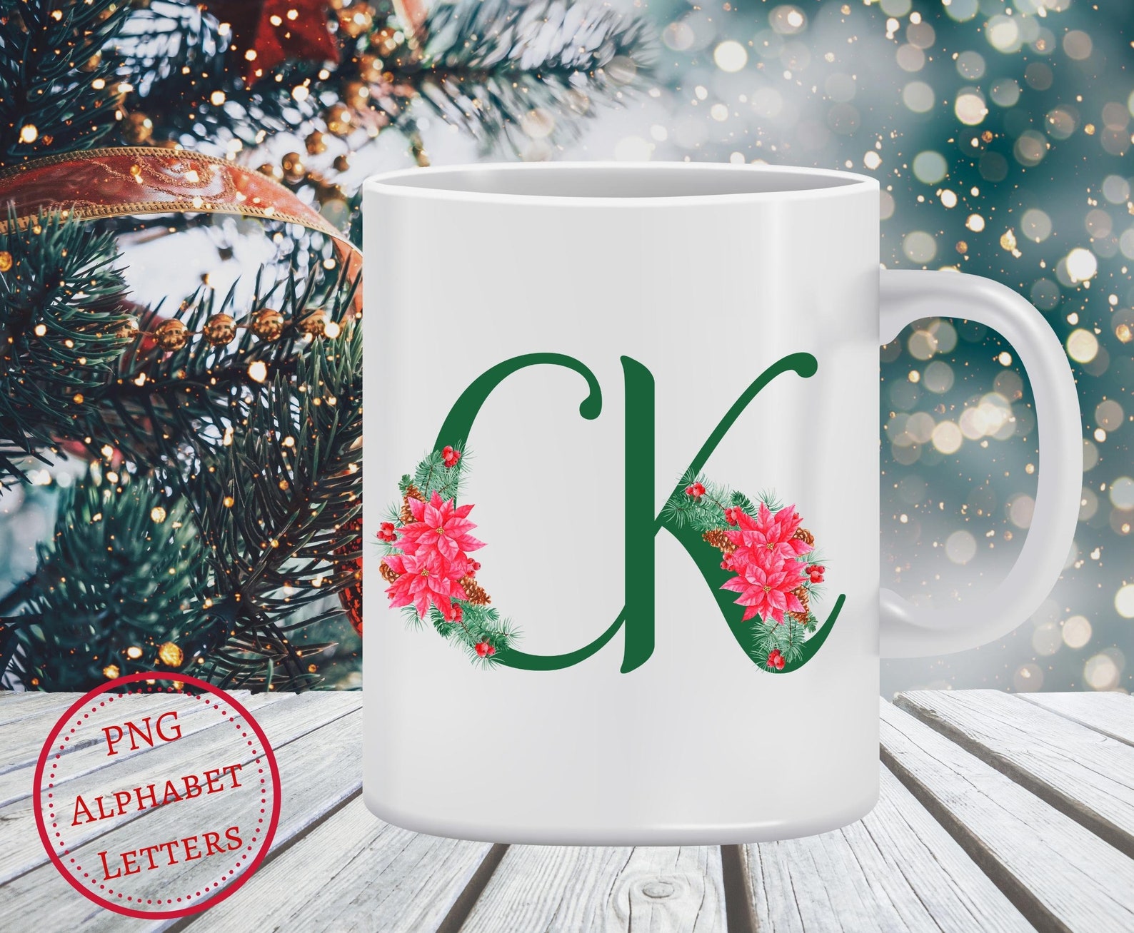 Christmas Alphabet Letters PNG Clipart • Floral Watercolor Poinsettia ...