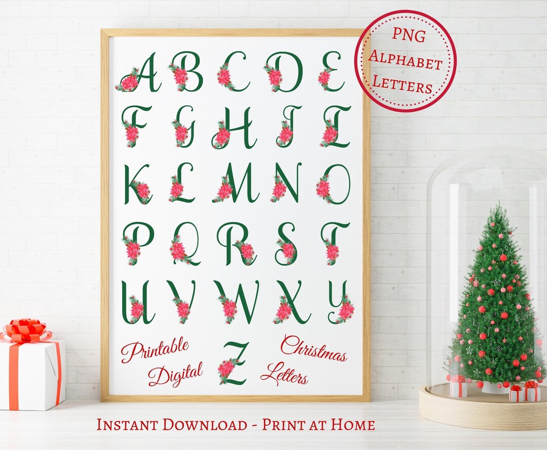 Christmas Alphabet Letters PNG Clipart • Floral Watercolor Poinsettia ...