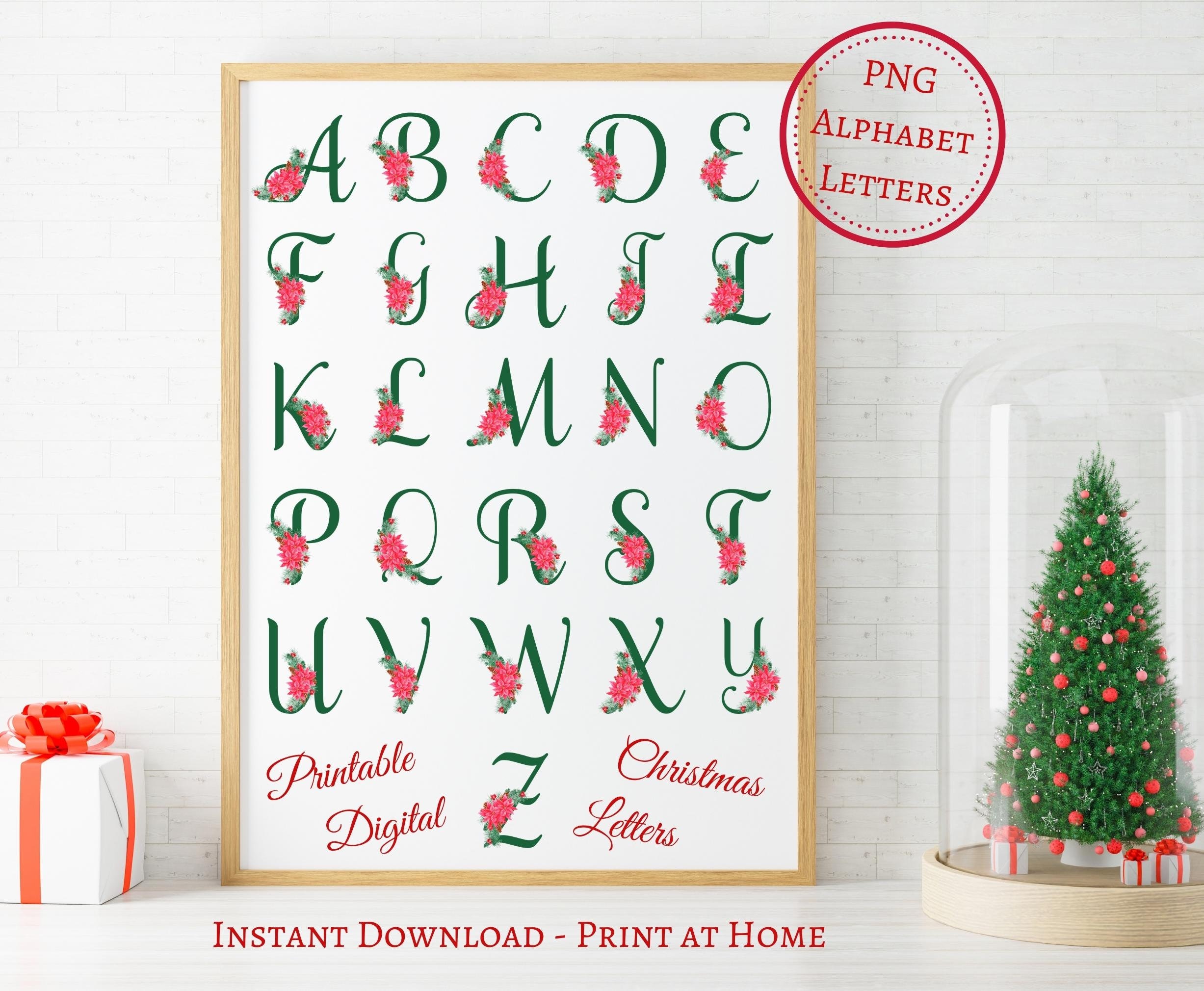 Christmas Alphabet Letters PNG Clipart • Floral Watercolor Poinsettia ...