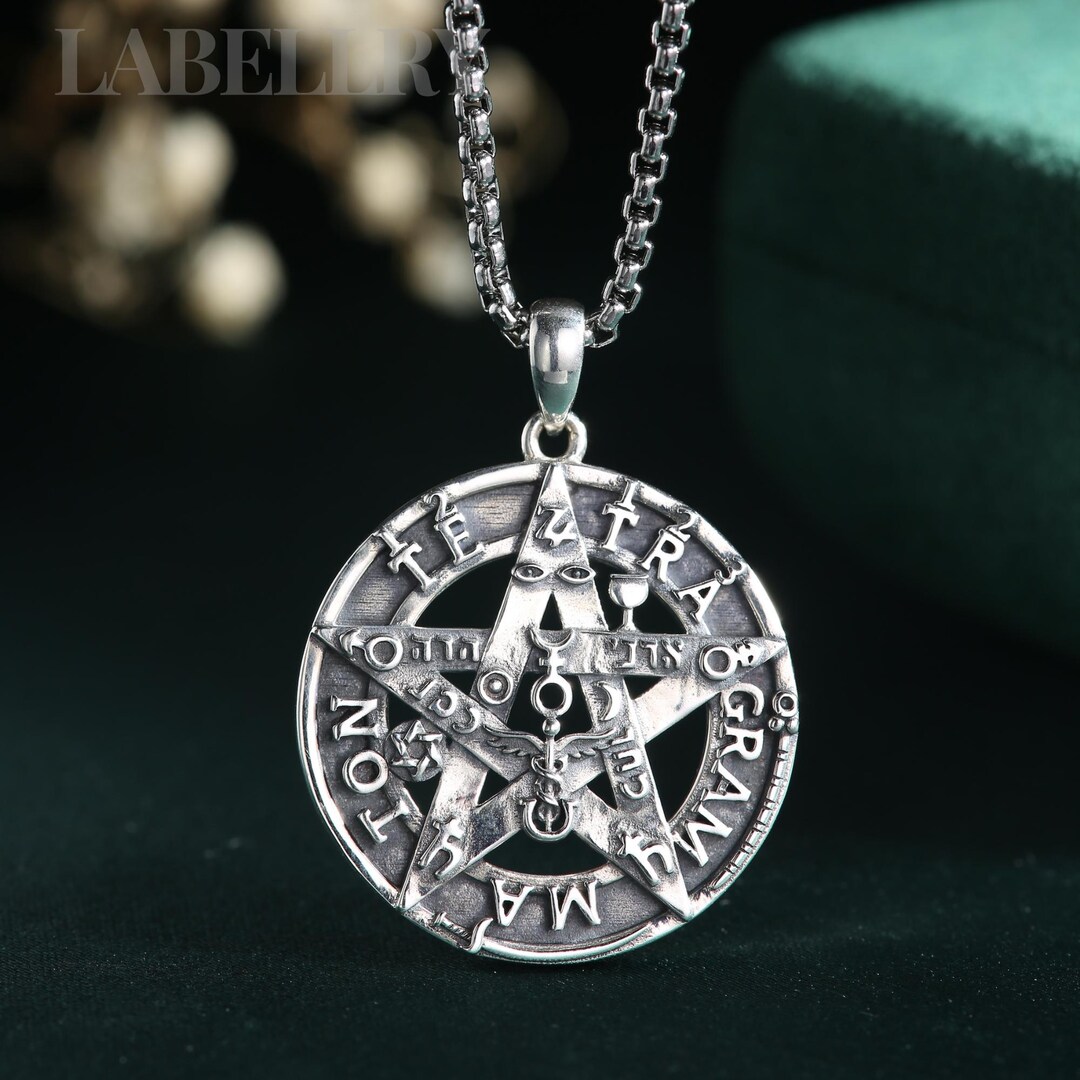 Tetragrammaton Pentagram Necklace, 925 Sterling Silver Pentacle Pendant ...