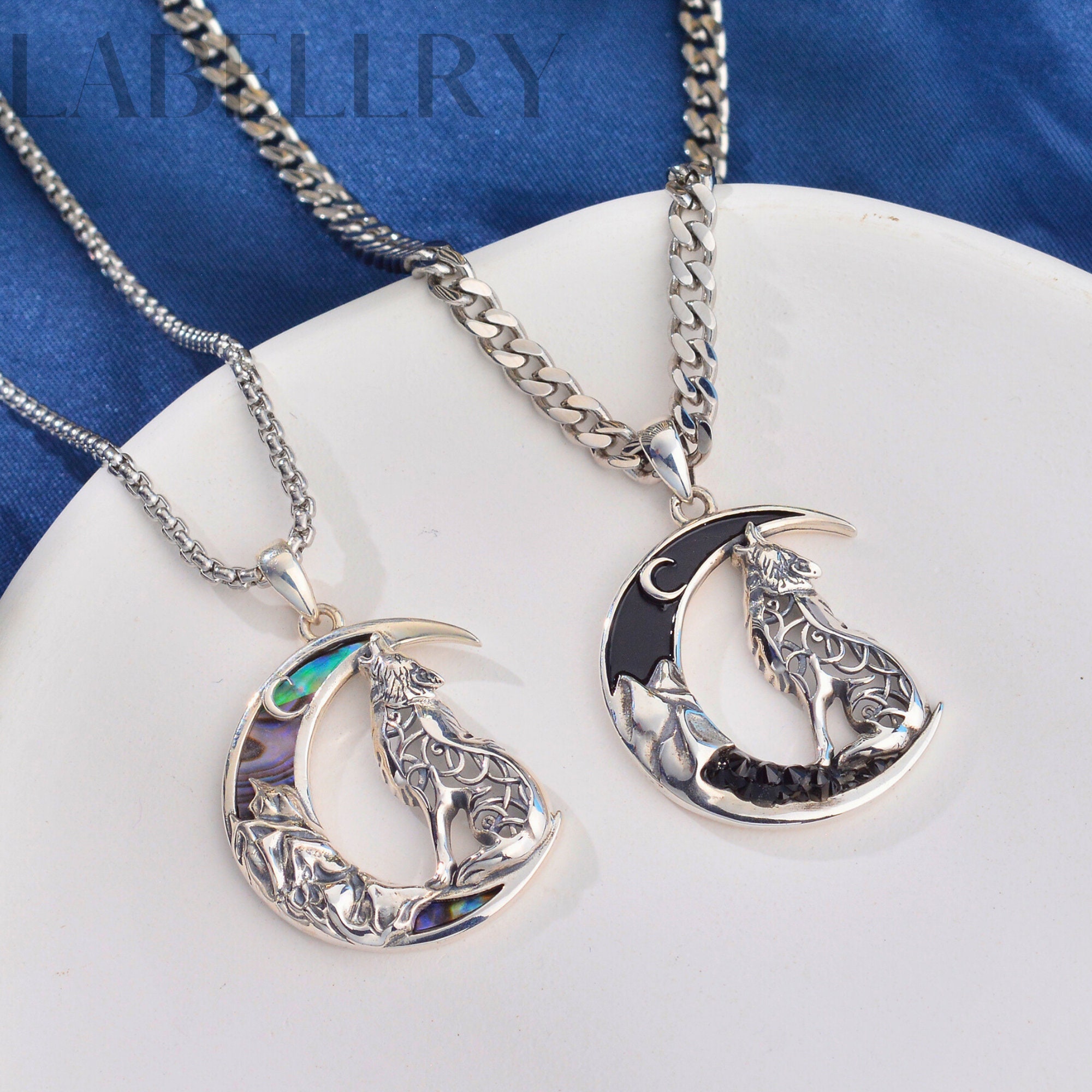 Moon Wolf Necklace - Etsy Moon Wolf Necklace - Etsy