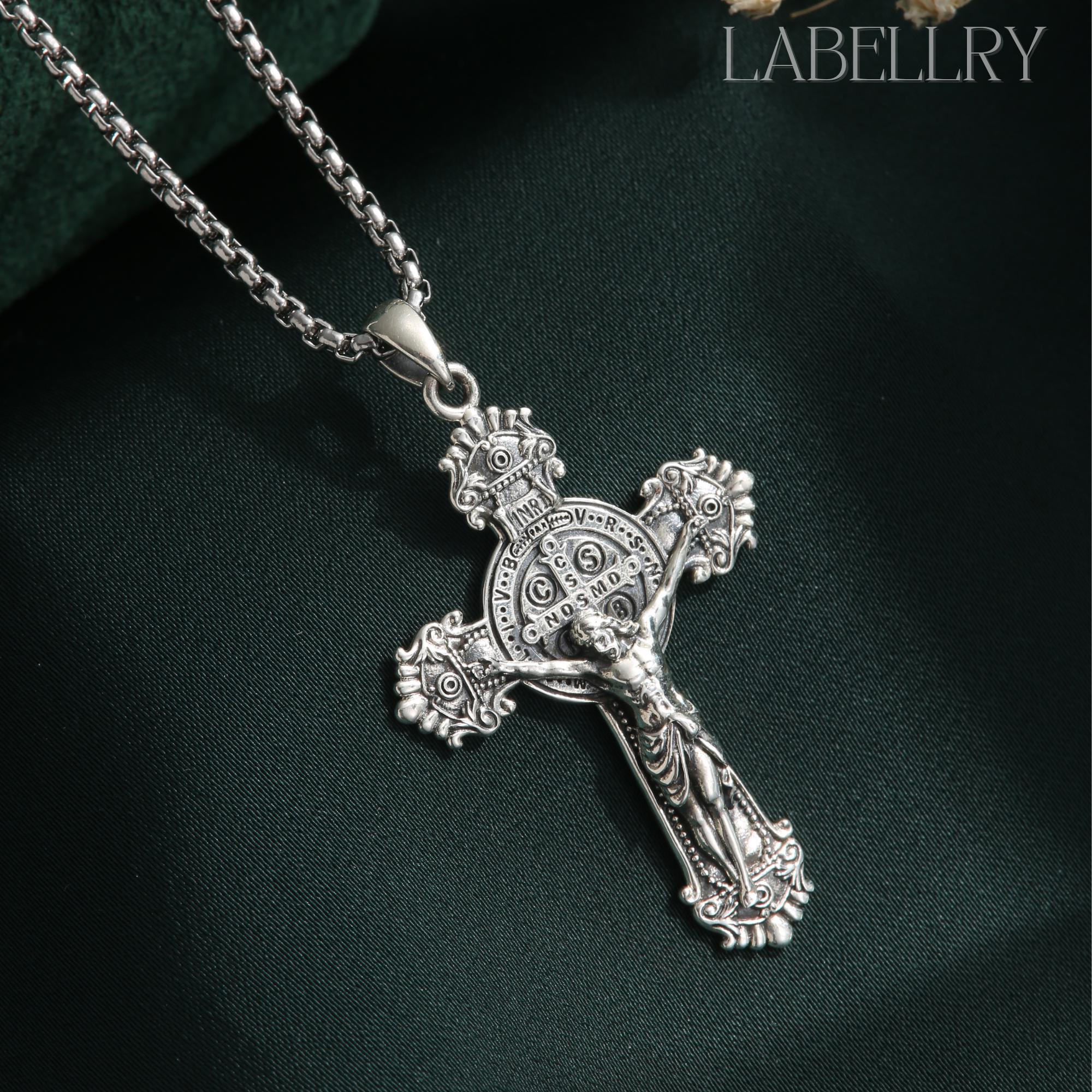 Sterling Silver Jesus Cross Necklace, Handmade St. Benedict Exorcism ...