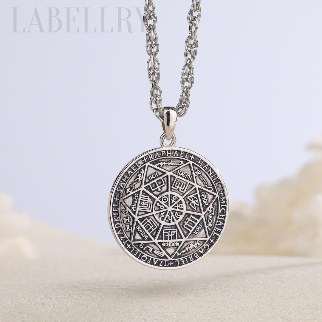 Sterling Silver Seven Archangels Necklace, Sacred Geometry Kabbalah ...