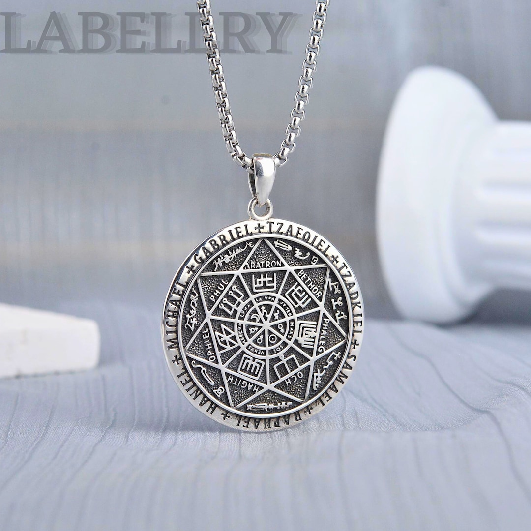 925 Sterling Silver Seal of Seven Archangels Necklace, 18k Gold ...