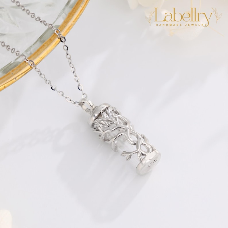 Sterling Silver Cremation Urn Necklace, Tree of Life Glass Vial Pendant ...