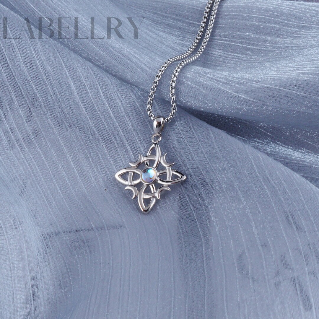 Minimalist Moonstone Witch Knot Necklace, Sterling Silver Celtic Knot ...