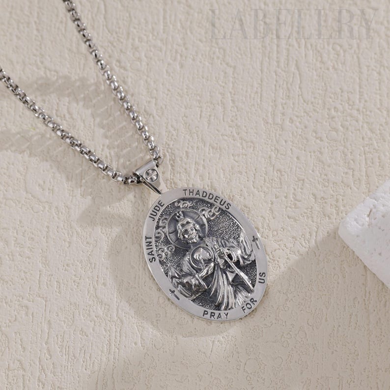 Sterling Silver St Jude Necklace, Patron Saint San Judas Tadeo Pendant ...