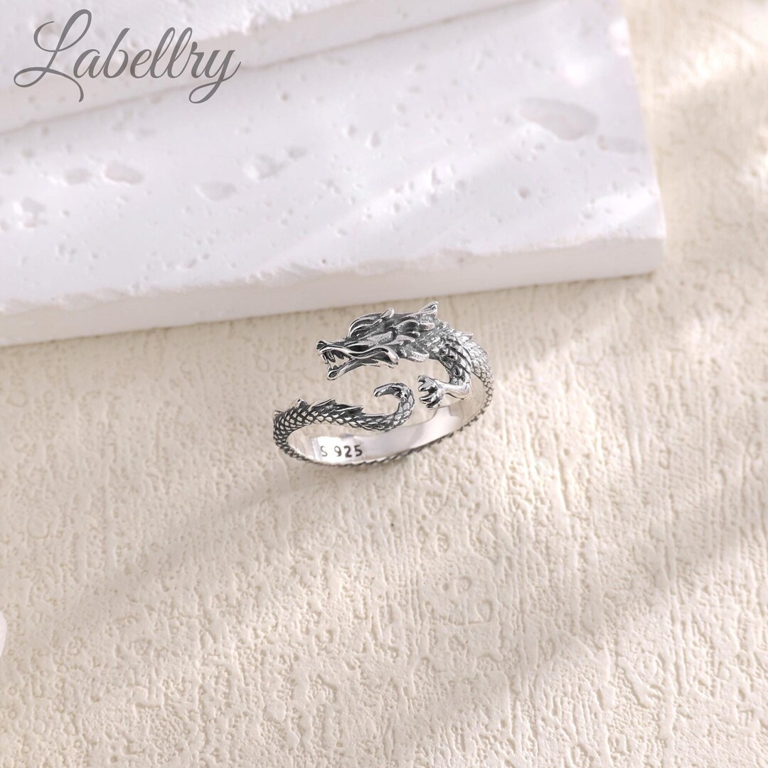 Sterling Silver Dragon Ring, Adjustable Chinese Dragon Jewelry Fantasy ...