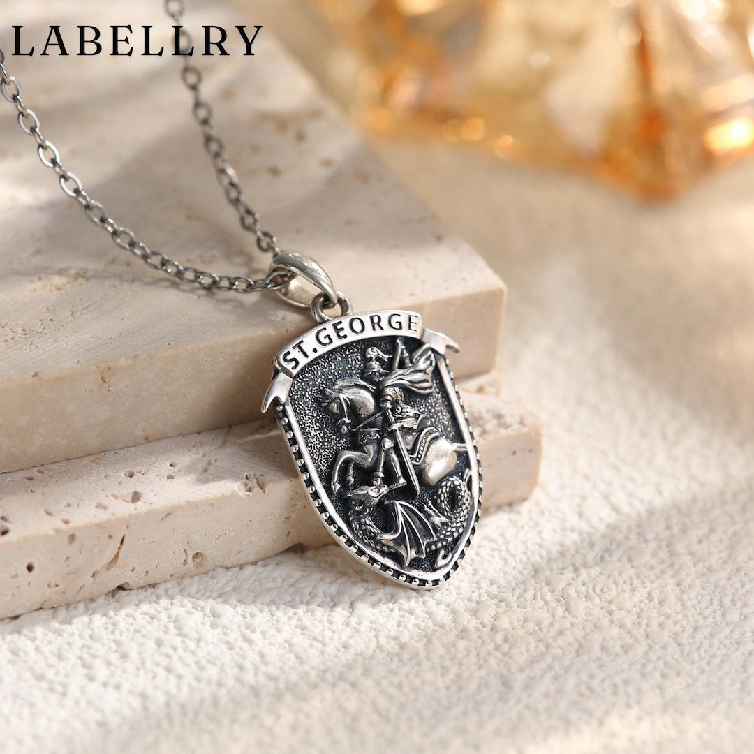 Saint George Medal, Sterling Silver St George Necklace, George of Lydda ...