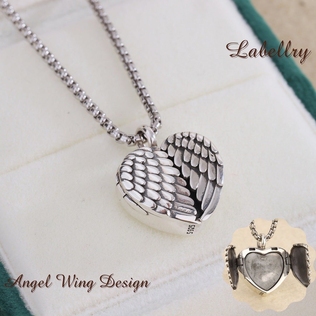 Personalized Angel Wing Urn Necklace With Photo Locket, Sterling Silver ...