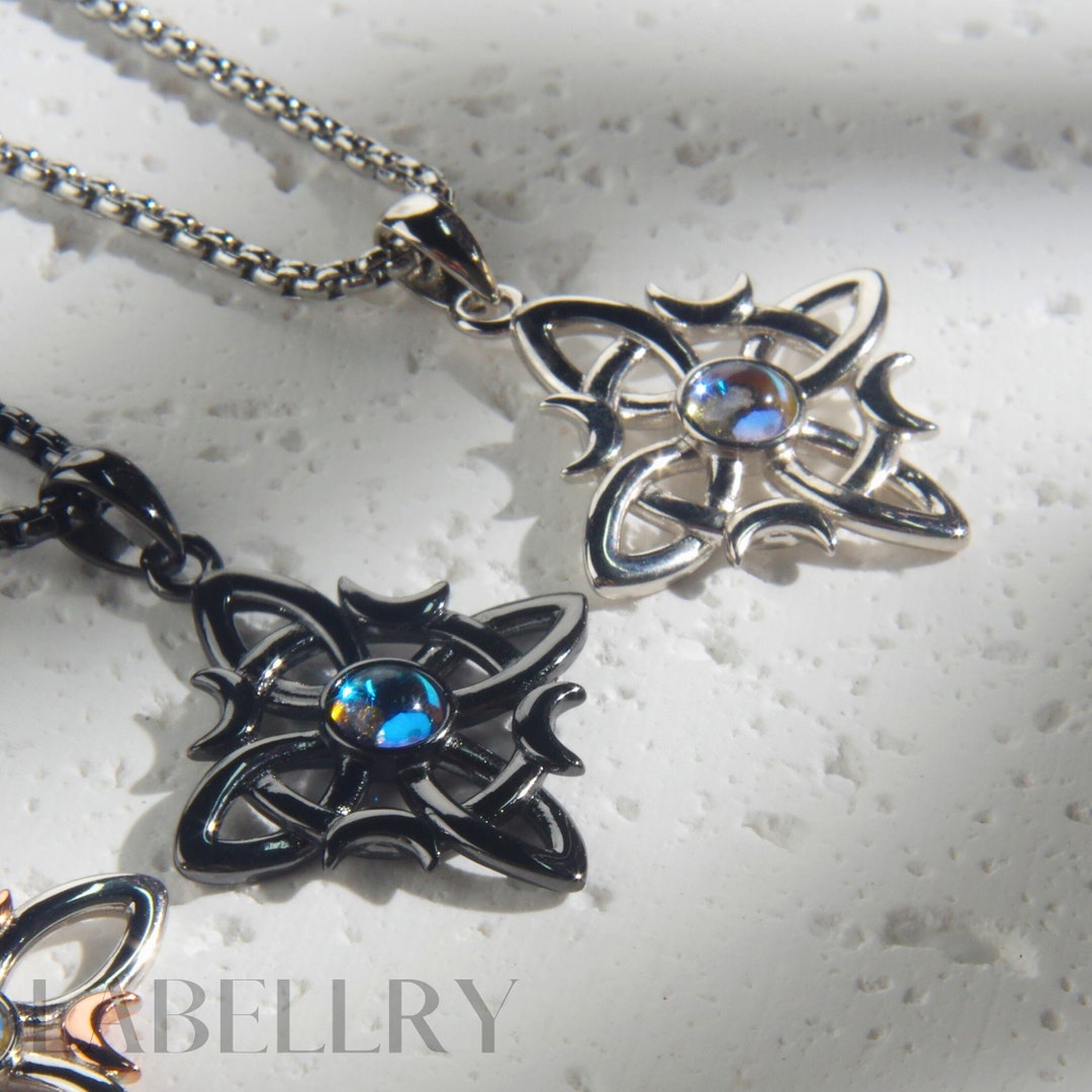 Minimalist Moonstone Witch Knot Necklace, Sterling Silver Celtic Knot ...