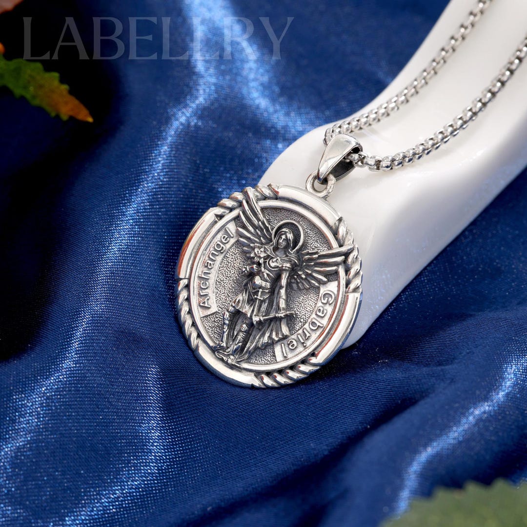 Sterling Silver Archangel Gabriel Pendant Necklace, Handmade Saint ...