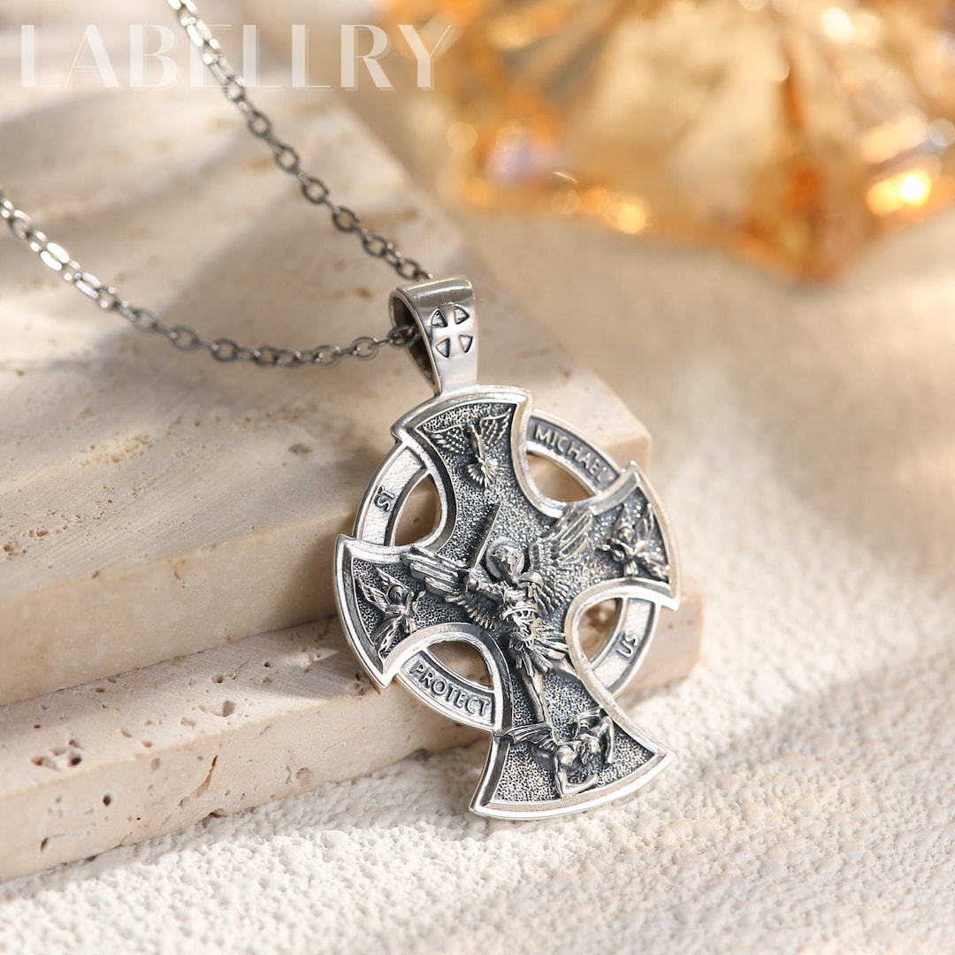 Sterling Silver Saint Michael Cross Pendant, Antique St Michael ...