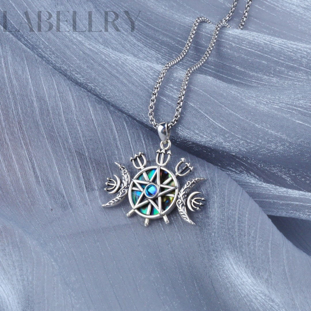 Dainty Sigil of Hecate Triple Moon Pendant, Sterling Silver Poseidon ...