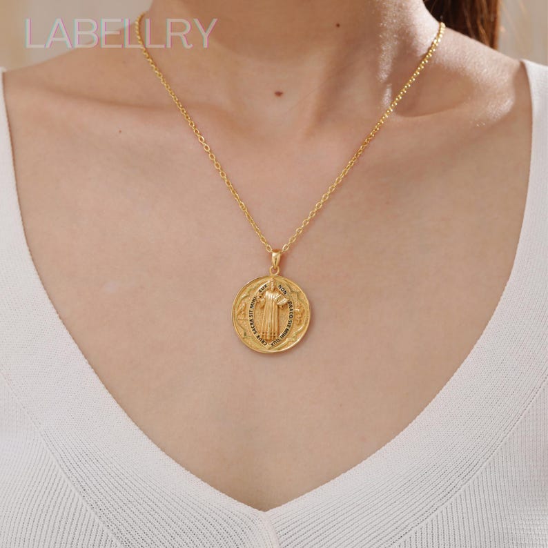 18k Gold Sterling Silver Saint Benedict Medal, Exorcism St Benedict ...