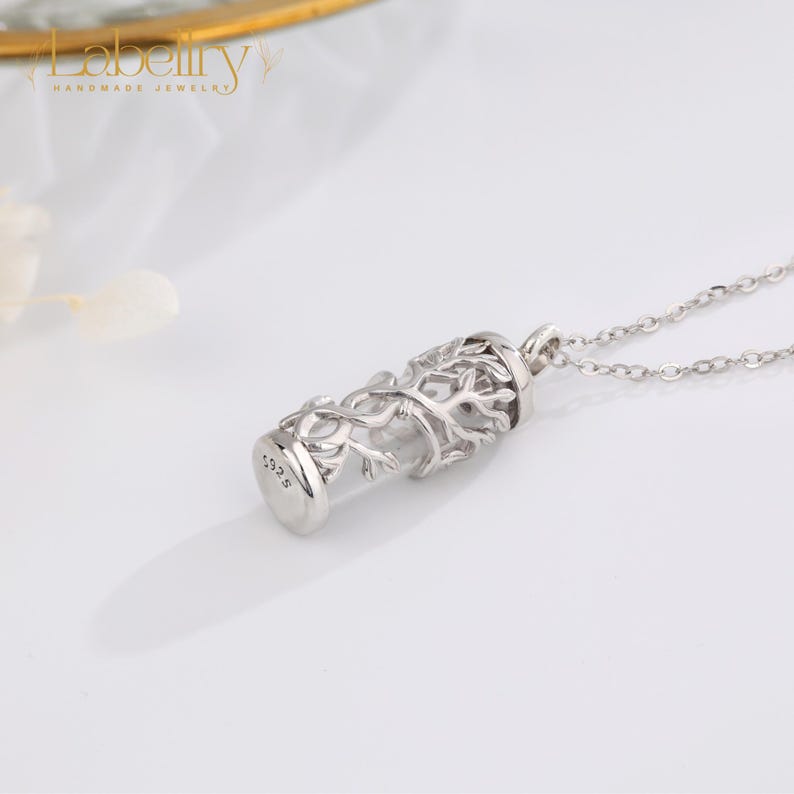 Sterling Silver Cremation Urn Necklace, Tree of Life Glass Vial Pendant ...