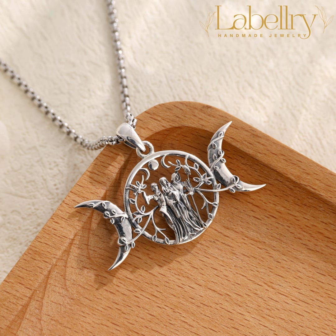 925 Sterling Silver Hecate Moon Goddess Necklace, Tree of Life Triple ...