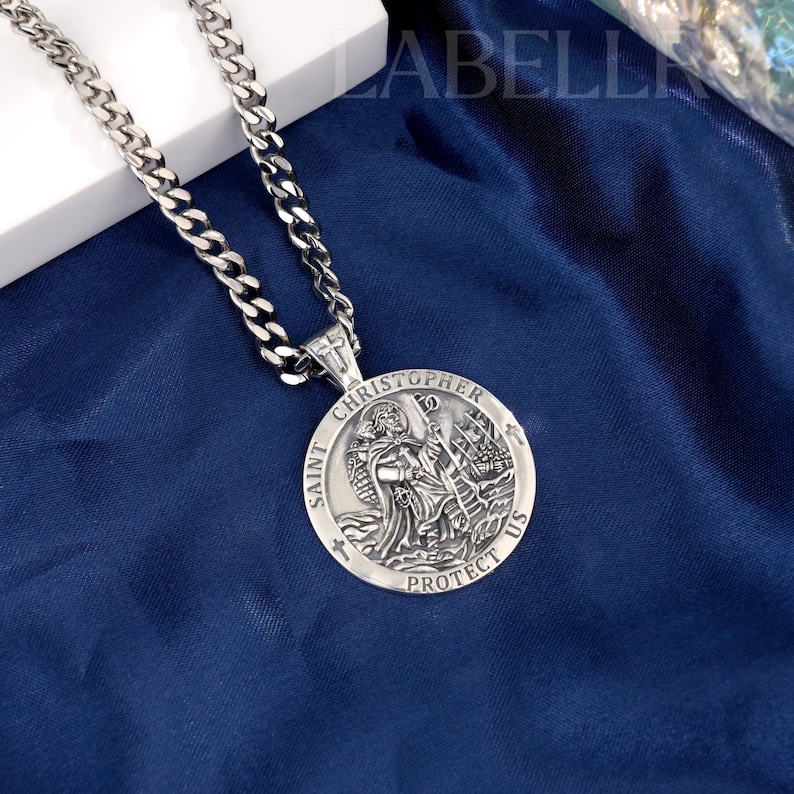 925 Sterling Silver St Christopher Necklace, Saint Christopher ...
