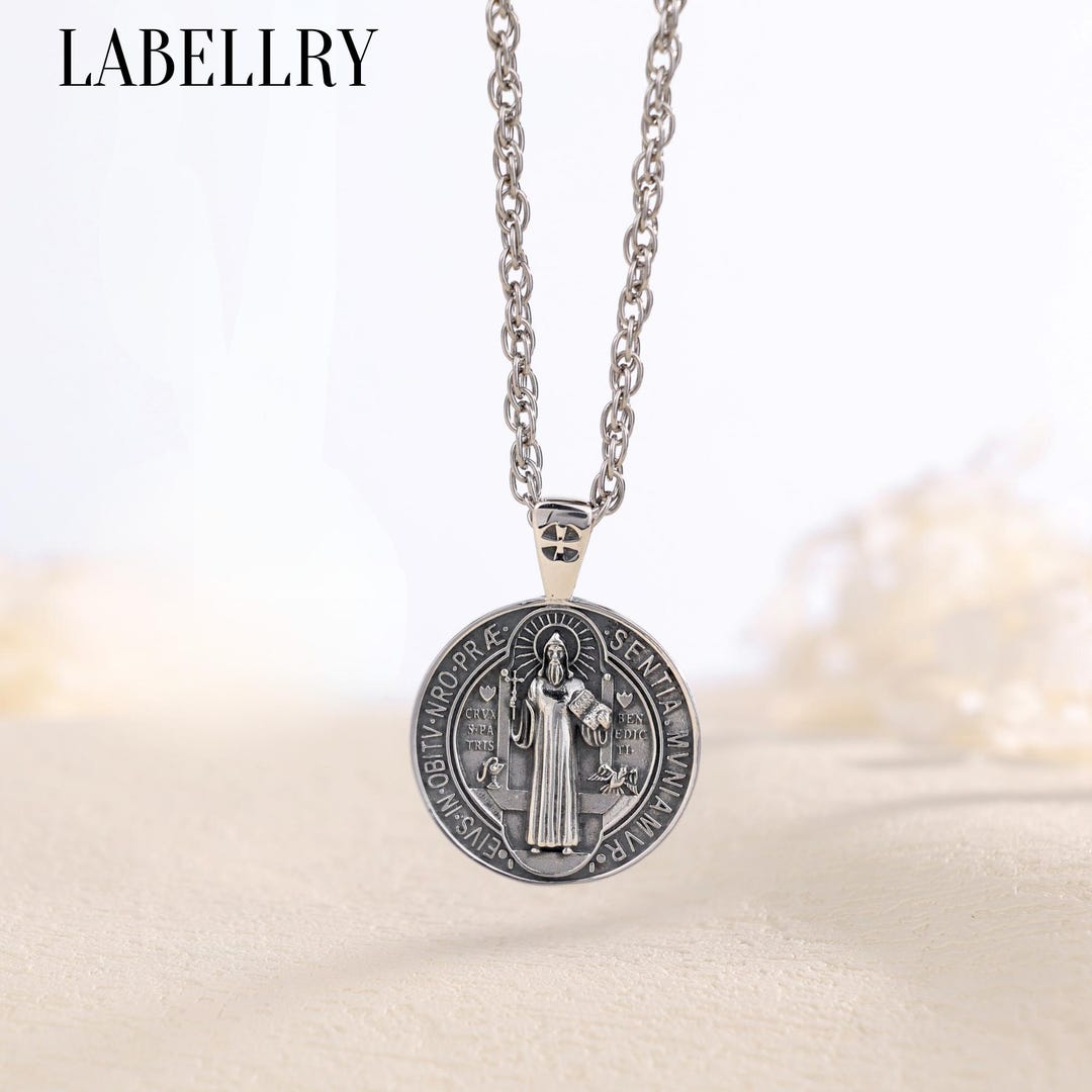 Sterling Silver Saint Benedict Medal, Exorcism St Benedict Necklace ...