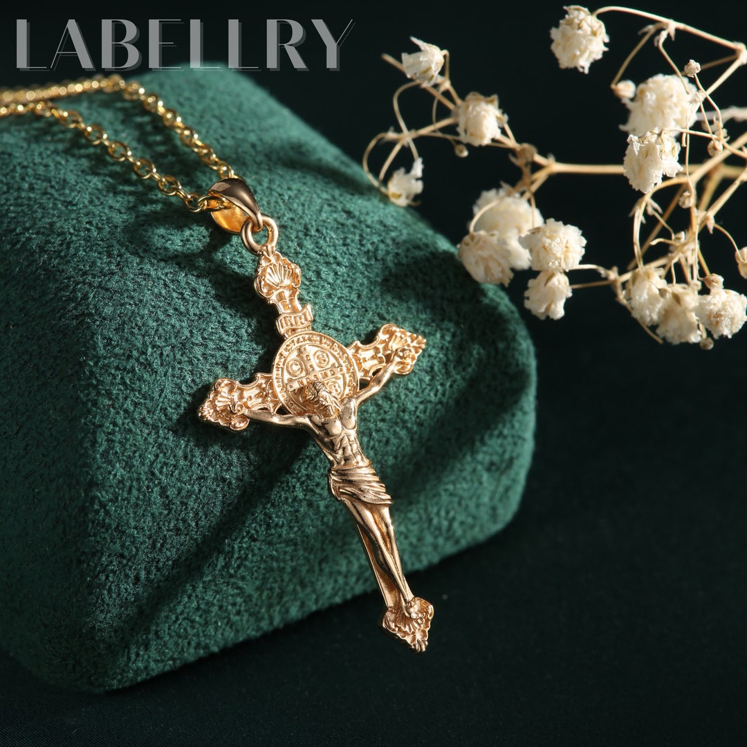 Sterling Silver Jesus Cross Necklace, Gold-plated Holy Jesus on Cross ...