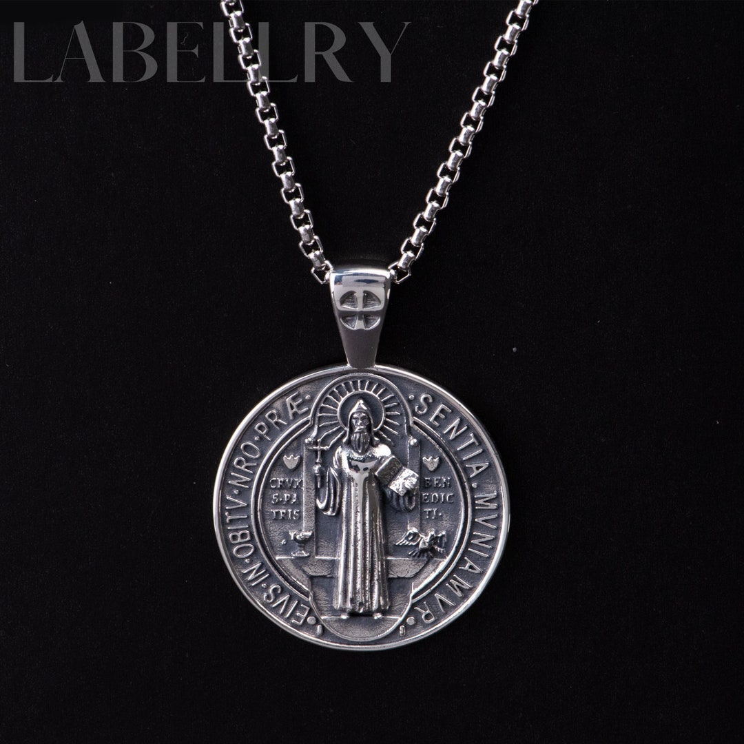 Sterling Silver Saint Benedict Medal, Exorcism St Benedict Necklace ...