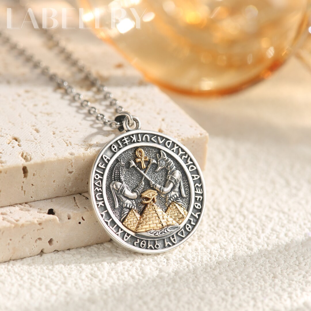 Sterling Silver Gold Plated Anubis Pendant Necklace, Ancient Egyptian ...
