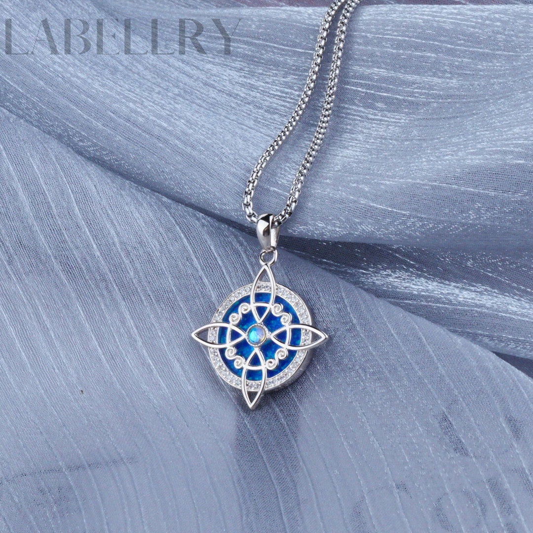 Dazzling Witch Knot Necklace With Blue Opal, Sparkling Wicca Moonstone ...