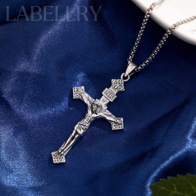 925 Sterling Silver Jesus Cross Necklace, Handmade Silver Crucifix ...