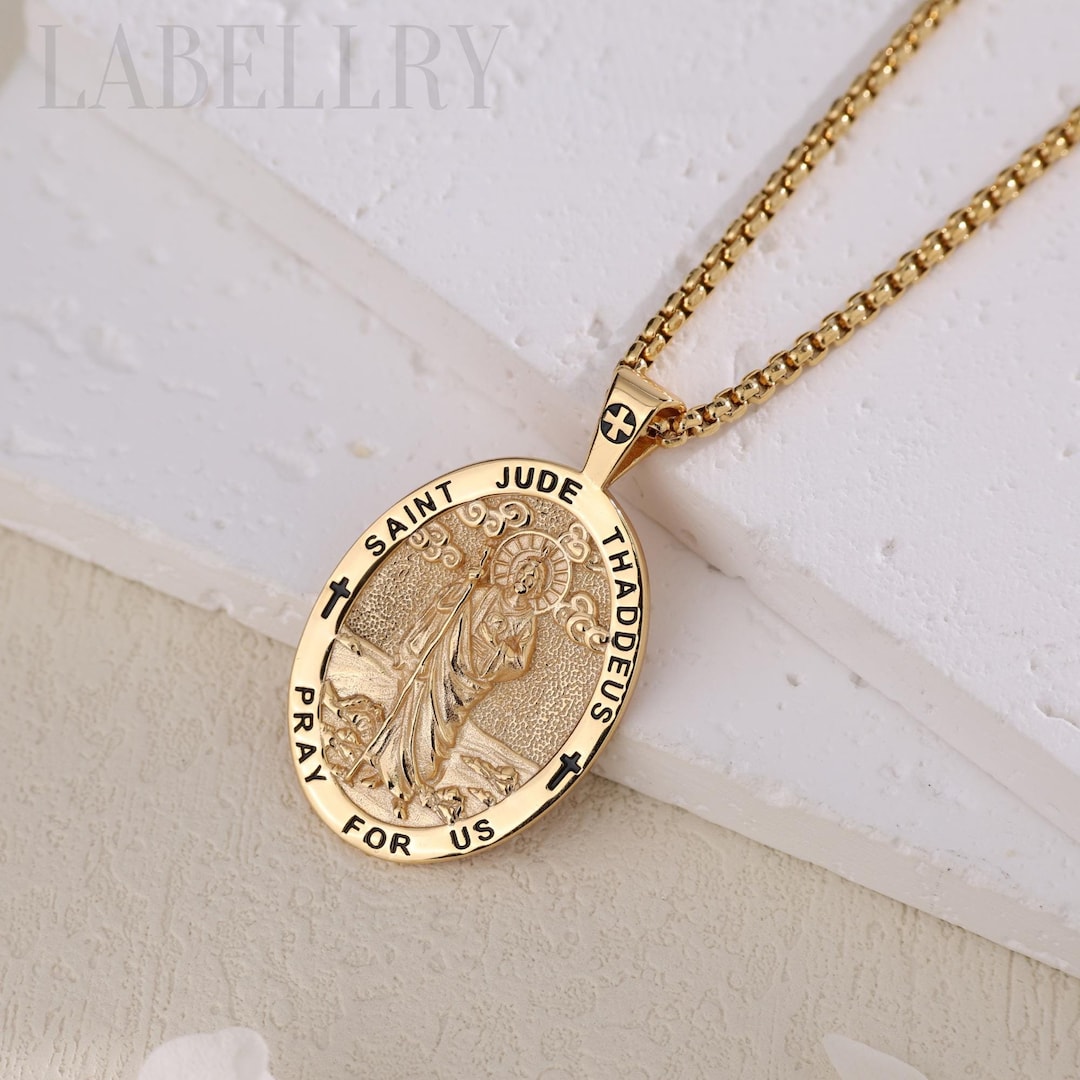 St Jude Necklace, Gold Plated Sterling Silver Patron Saint Jude ...