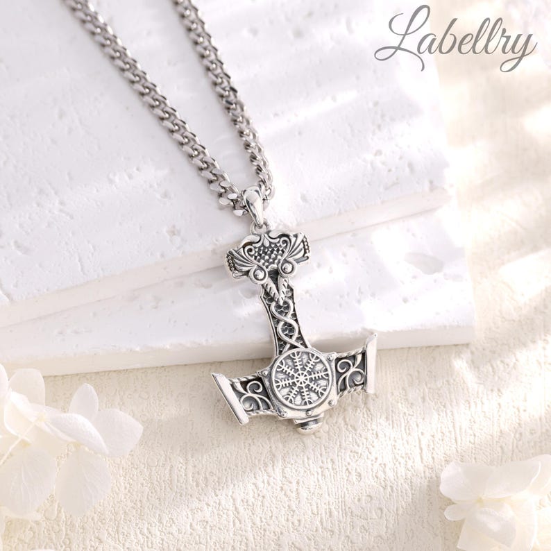 Viking Thor Hammer Necklace, Sterling Silver Norse Mjolnir Pendant ...