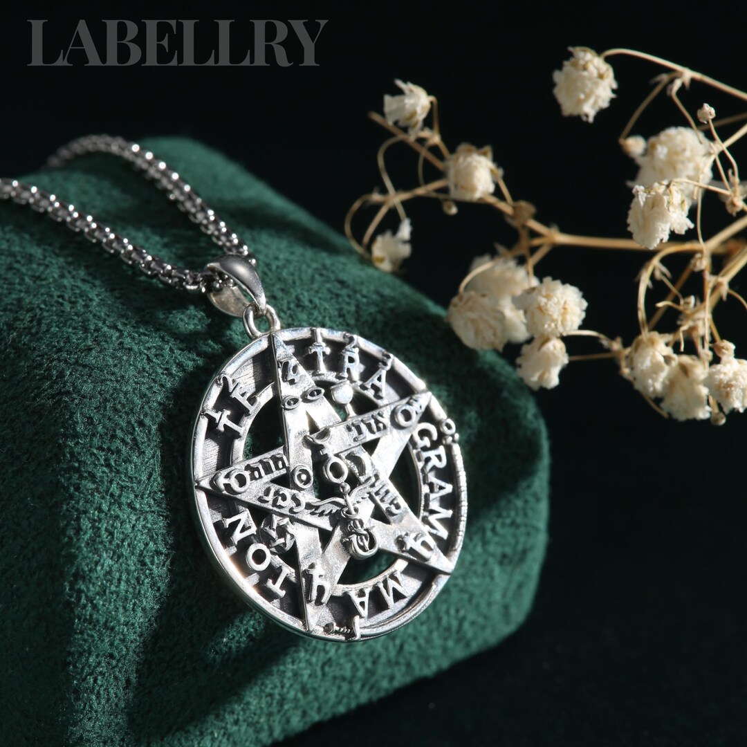Tetragrammaton Pentagram Necklace, 925 Sterling Silver Pentacle Pendant ...
