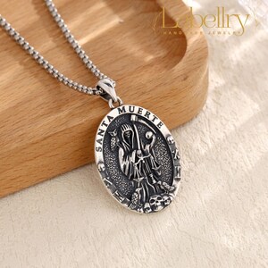 Santisima Muerte Necklace, Sterling Silver Grim Reaper Pendant, Holy ...