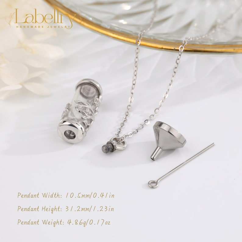 Sterling Silver Cremation Urn Necklace, Tree of Life Glass Vial Pendant ...
