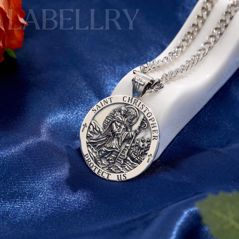 925 Sterling Silver St Christopher Necklace, Saint Christopher ...
