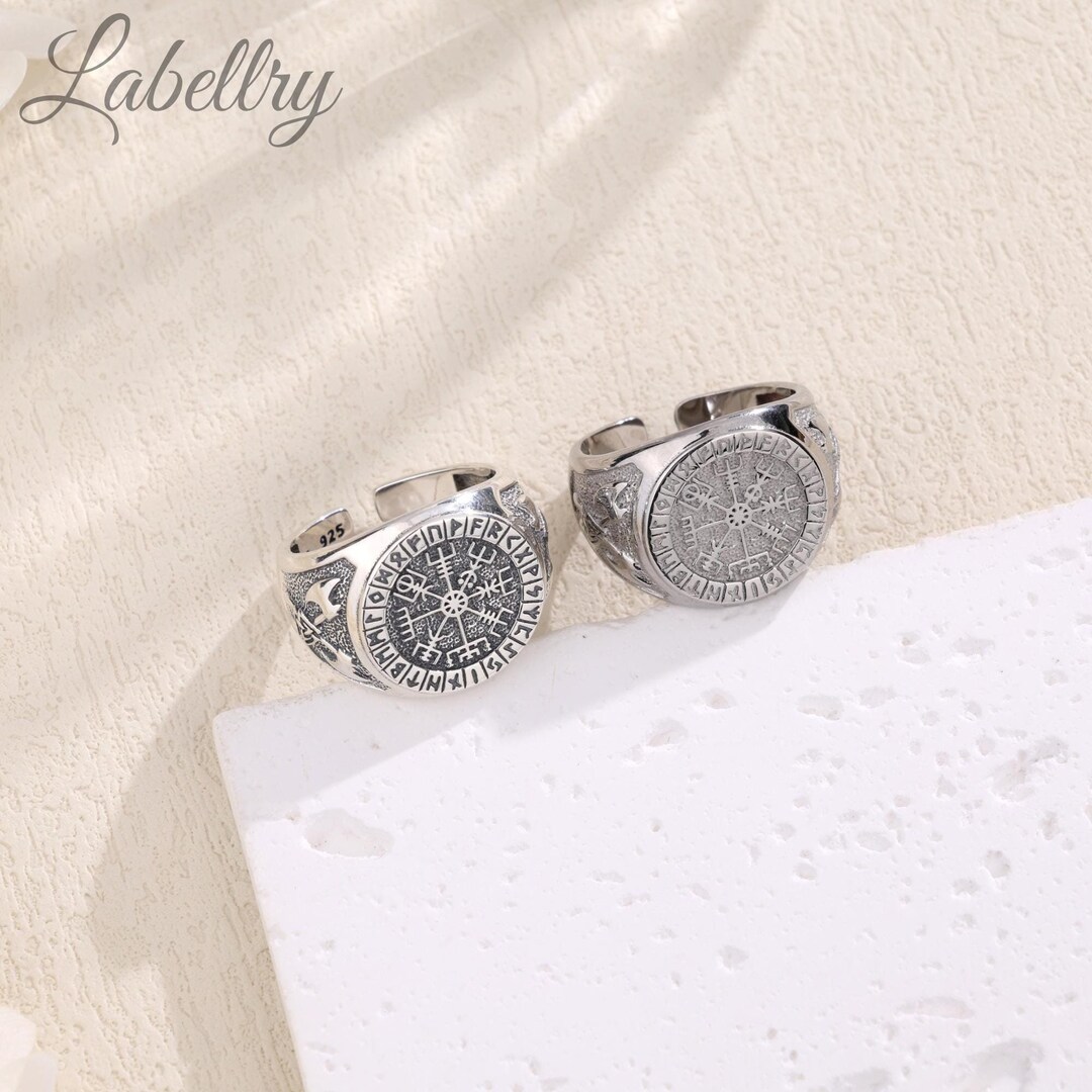 Sterling Silver Viking Ring, Stainless Steel Viking Compass Ring, Norse ...