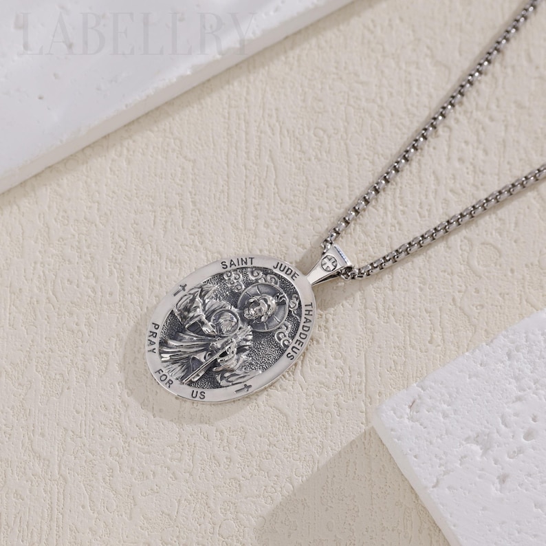 Sterling Silver St Jude Necklace, Patron Saint San Judas Tadeo Pendant ...