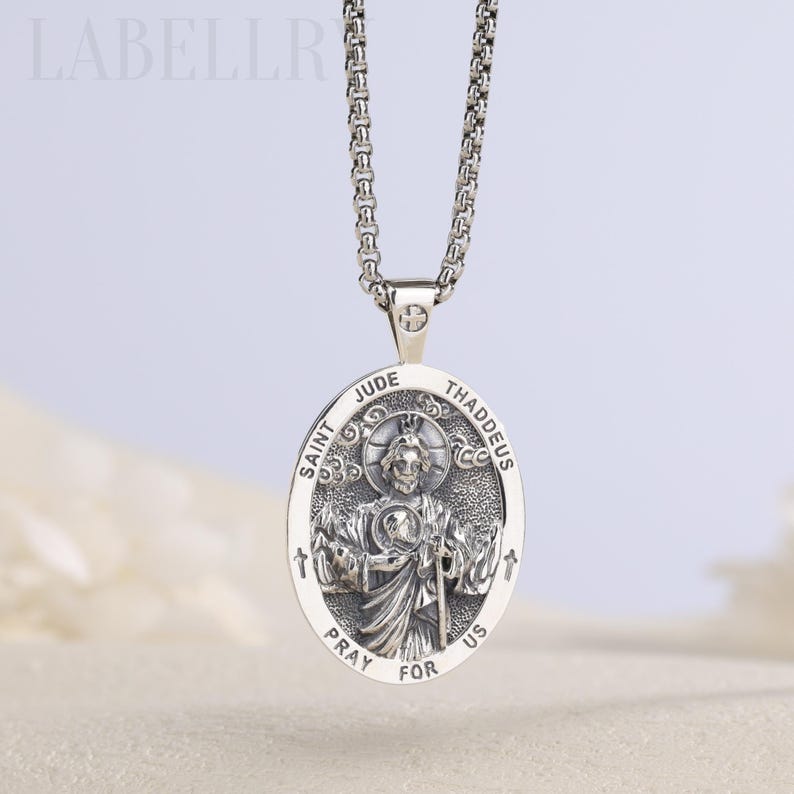 Sterling Silver St Jude Necklace, Patron Saint San Judas Tadeo Pendant ...