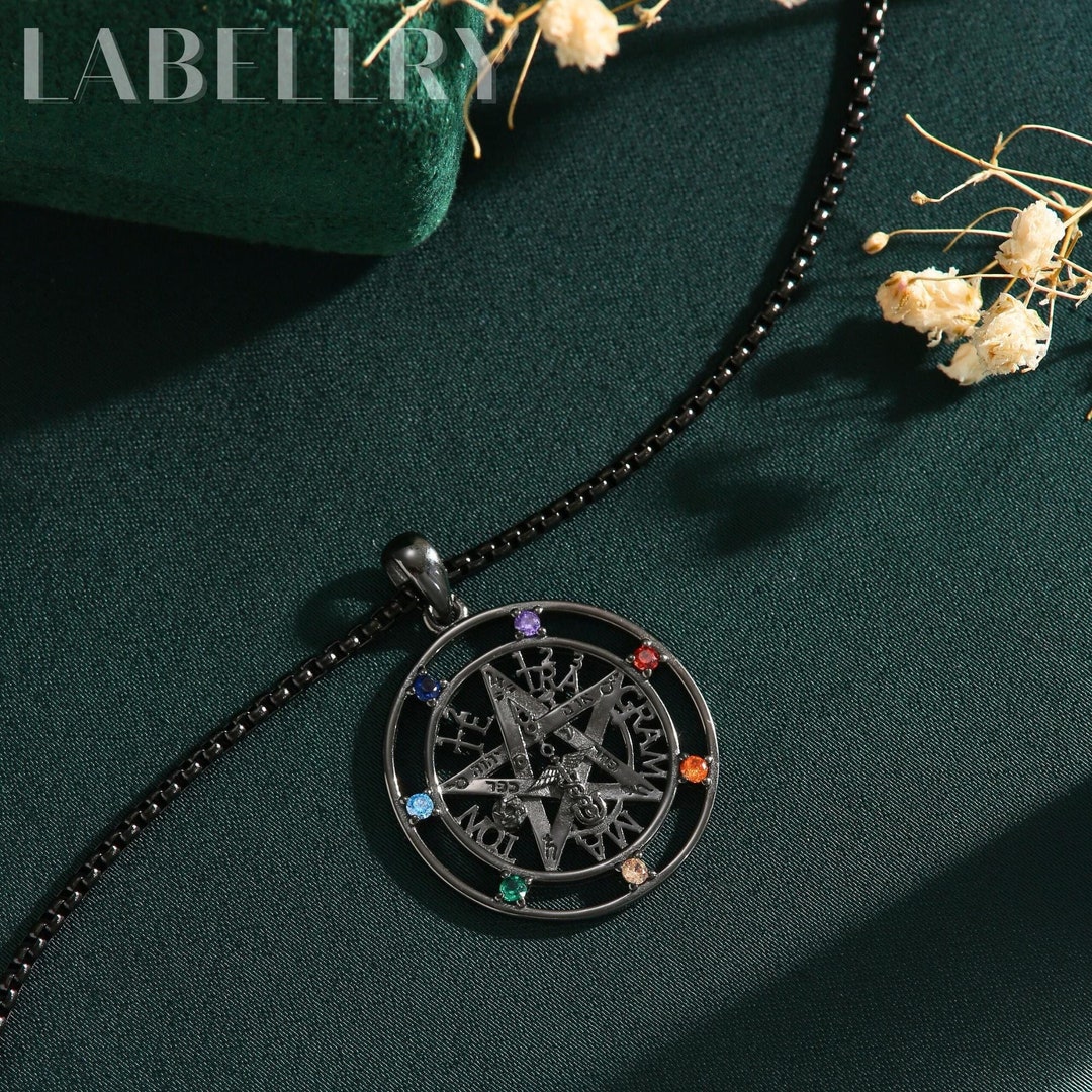 Sacred Tetragrammaton Pentacle Necklace With Seven Chakras, Mystic Pentagram Pendant in Gold ...