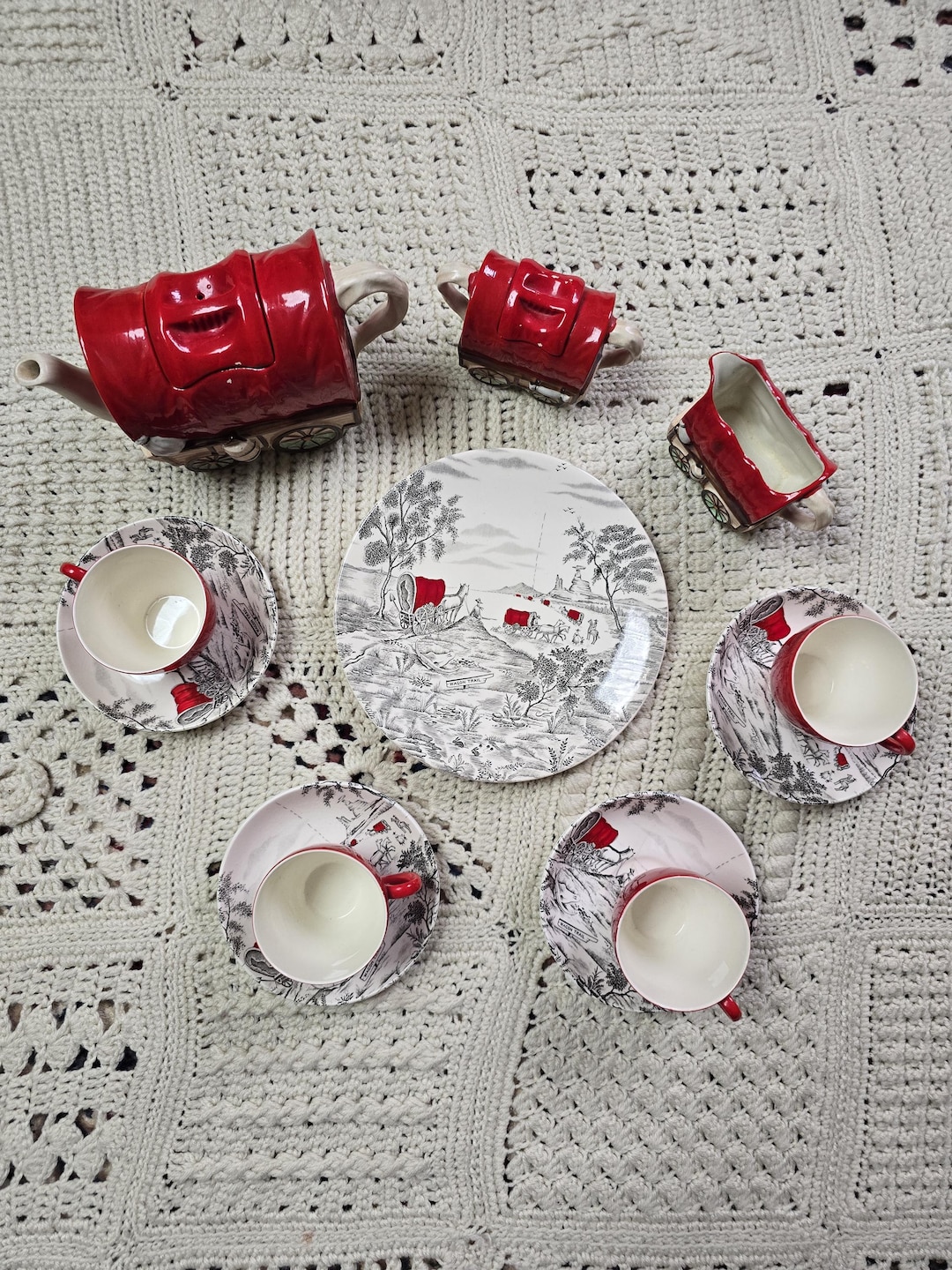 Rare 1950s Western Wagon Trail Tea Set: Teapot, Cups, Saucers - Etsy