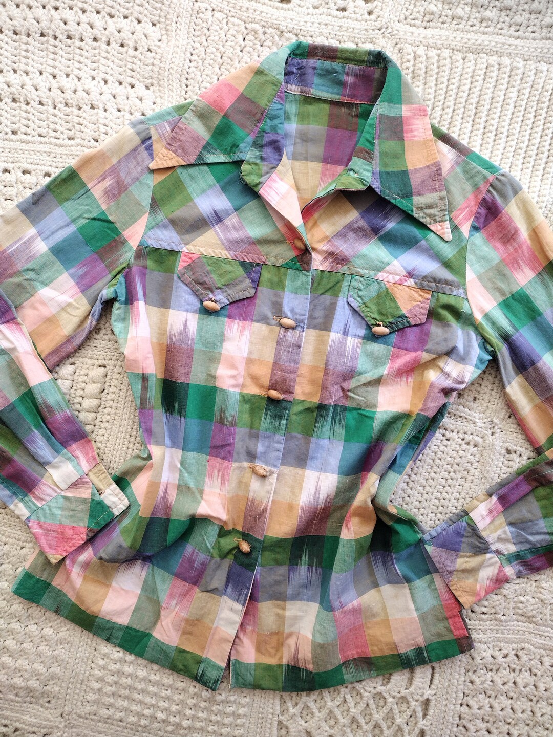 Vintage 1970s 1980s Western Check Shirt Blouse. - Etsy