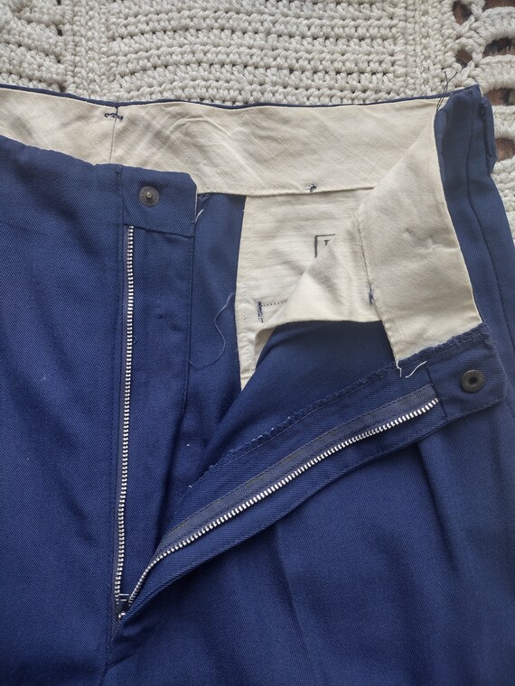 Vintage 1940s 1950s Peg Pants Navy Blue Cotton Gabard… - Gem