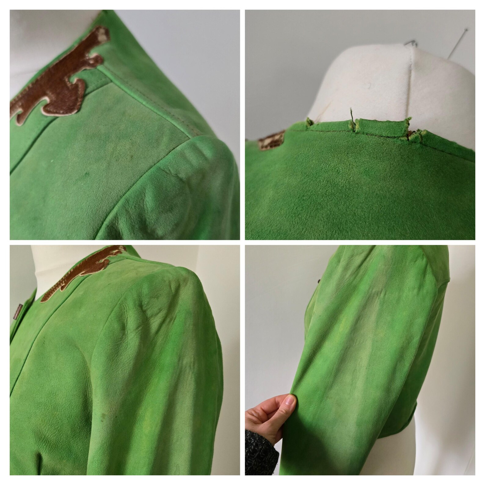Vintage 1930s 1940s Cropped Jacket Western Cowgirl Green Suede Leather ...